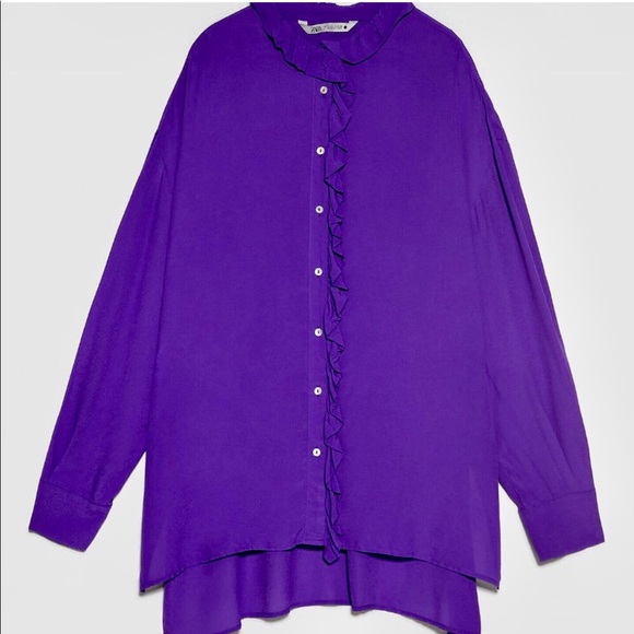 Zara | Tops | Zara Ruffle High Collar Flowy Shirt | Poshmark